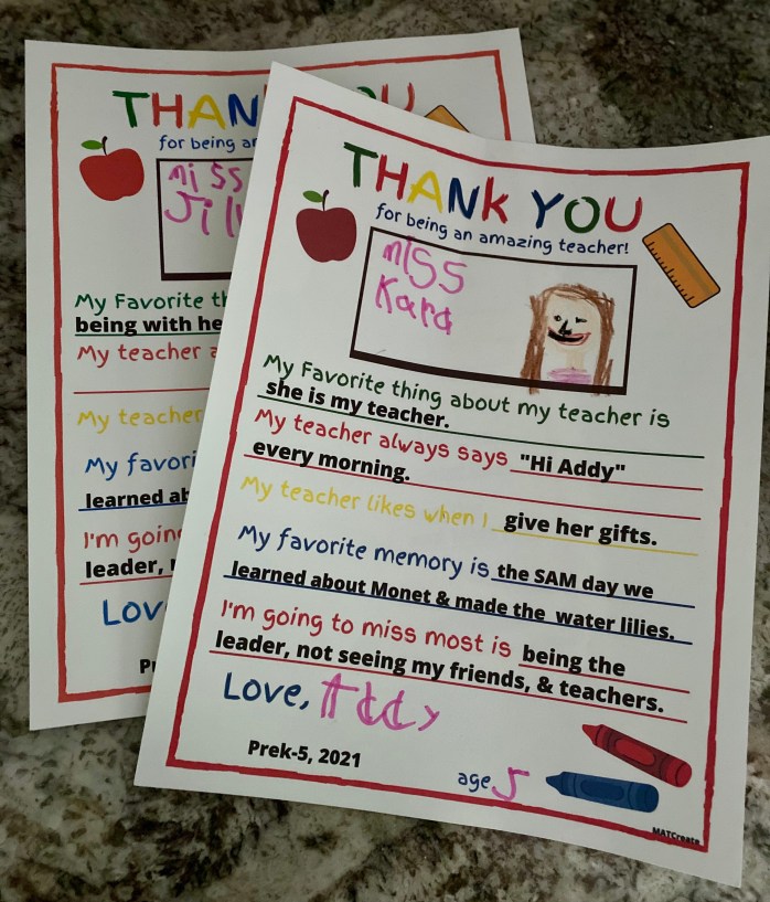 End Of Year Teacher Printable Keepsakes – MAT Create